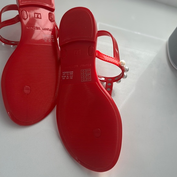 Stuart Weitzman | Shoes | Stuart Weitzman Red Jelly Sandals With Pearl ...